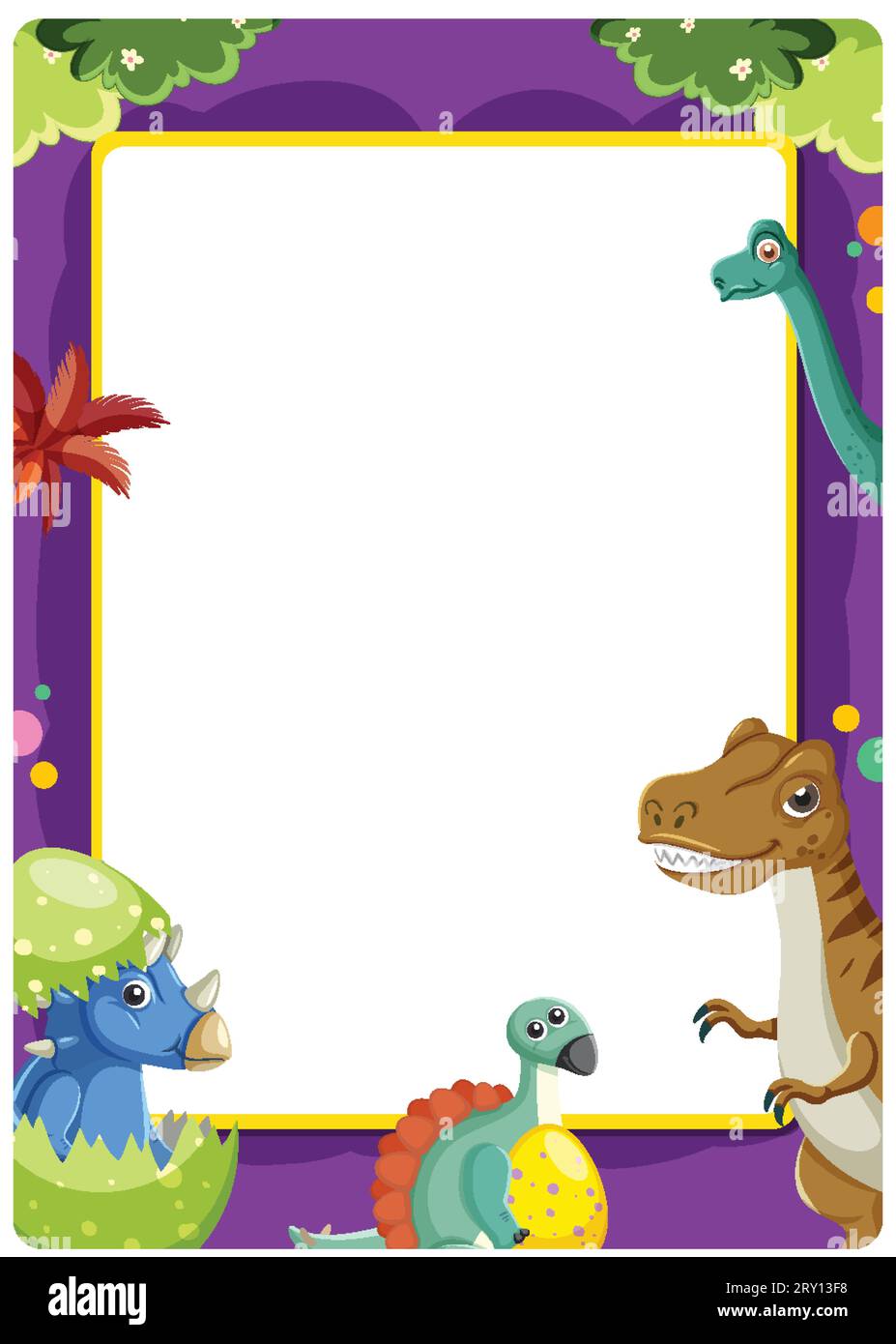 A vector cartoon illustration featuring numerous dinosaurs in a ...