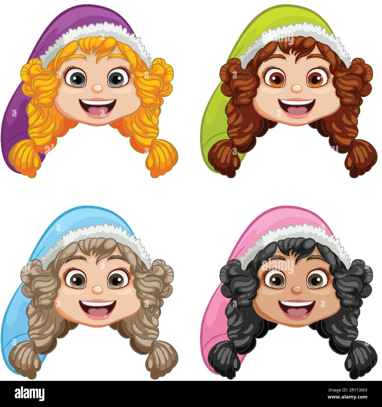 Vector cartoon illustration of stylish middle-age women wearing winter ...