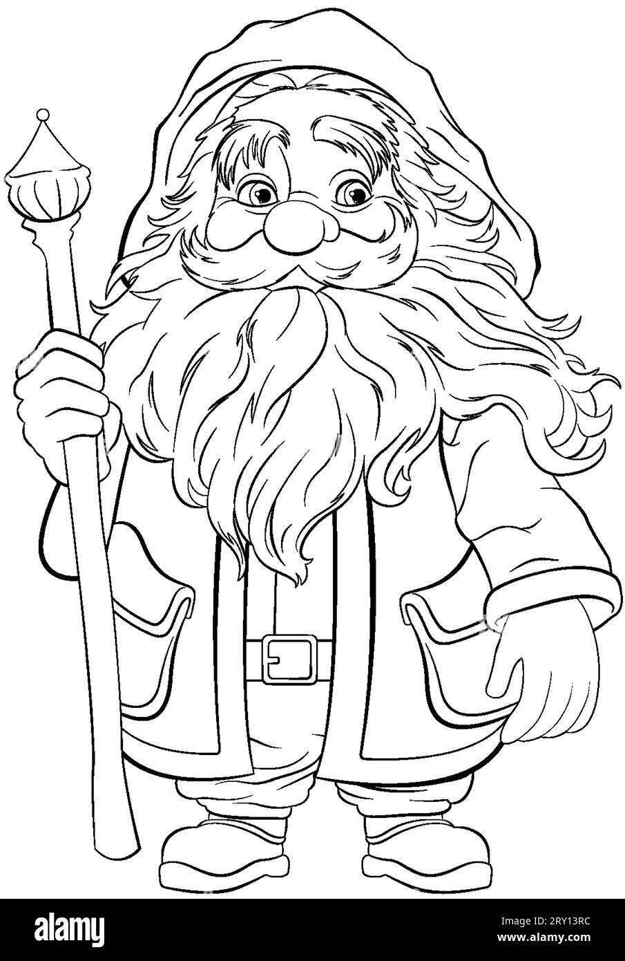 Vector cartoon illustration of Santa Claus holding a staff Stock Vector ...