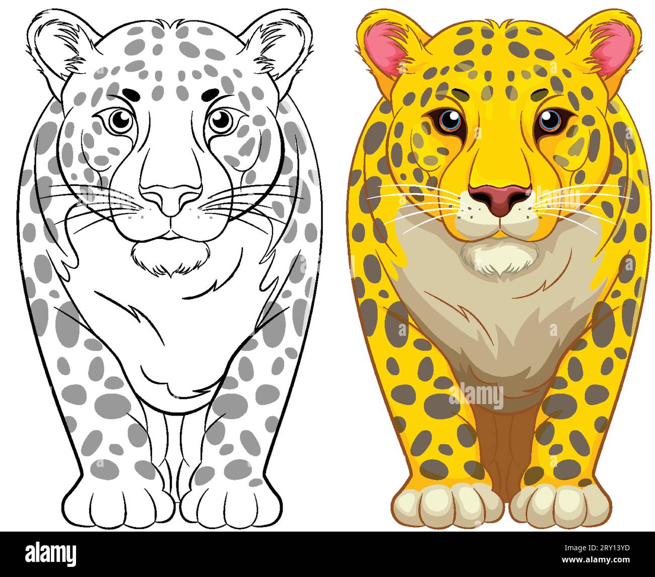 A cheerful yellow tiger cartoon walking isolated for colouring pages ...