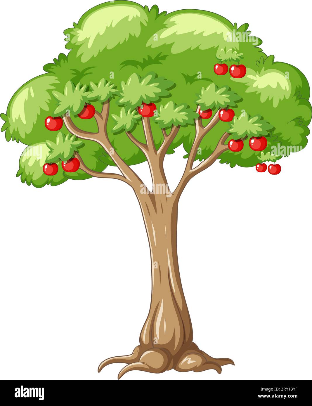 A vibrant and playful cartoon illustration of an apple tree, isolated ...
