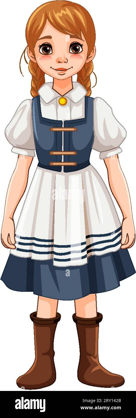 A cartoon illustration of a woman wearing a traditional German Bavarian ...