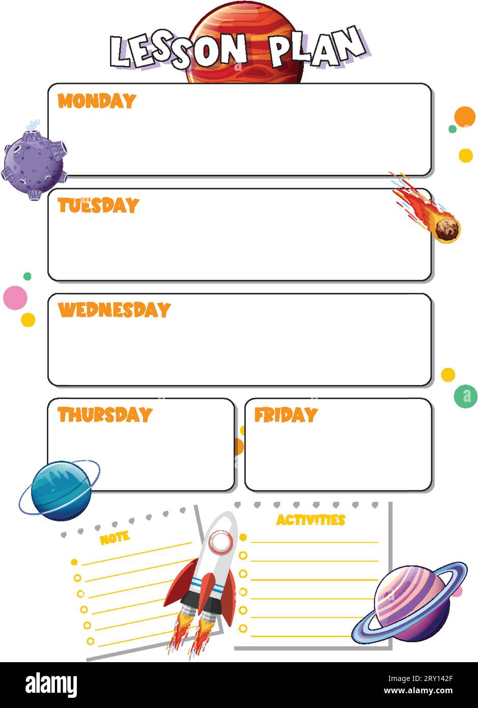 Fun and educational lesson plan with adorable outer space theme Stock ...