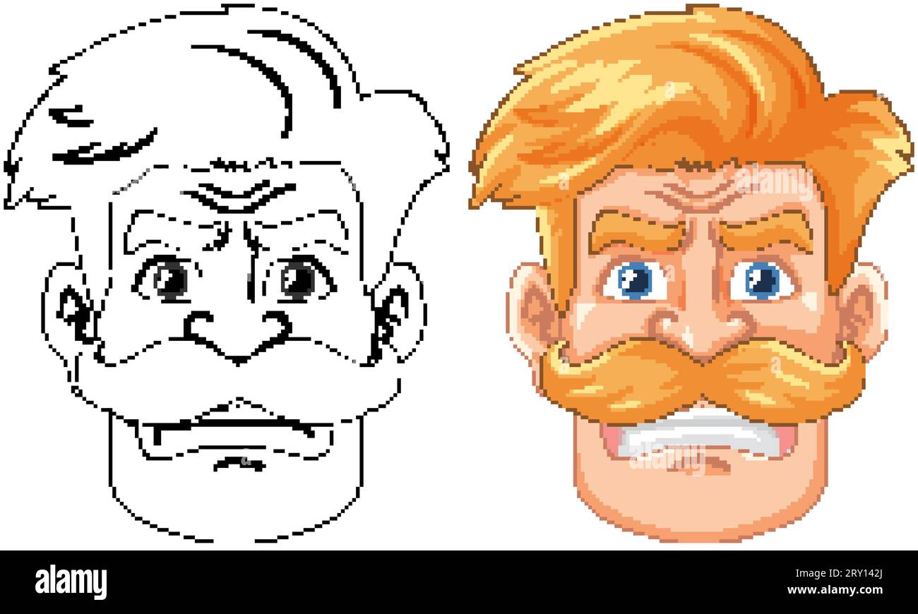 A cartoon illustration of an angry blond hipster man with a mustache ...