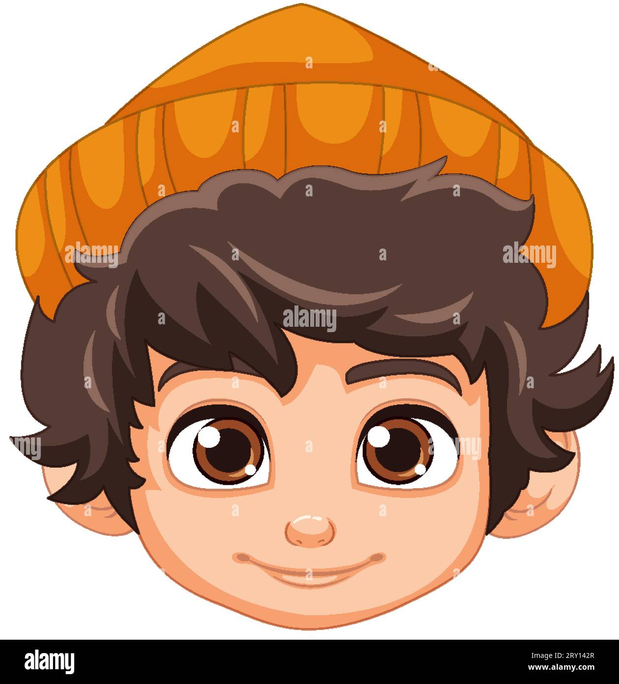 Vector cartoon illustration of a boy wearing a beanie hat with a ...