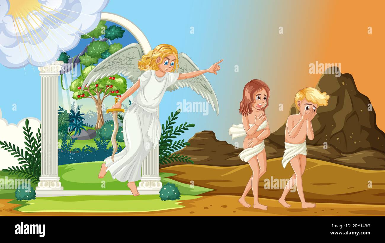 The expulsion of adam and eve from eden Stock Vector Images - Alamy
