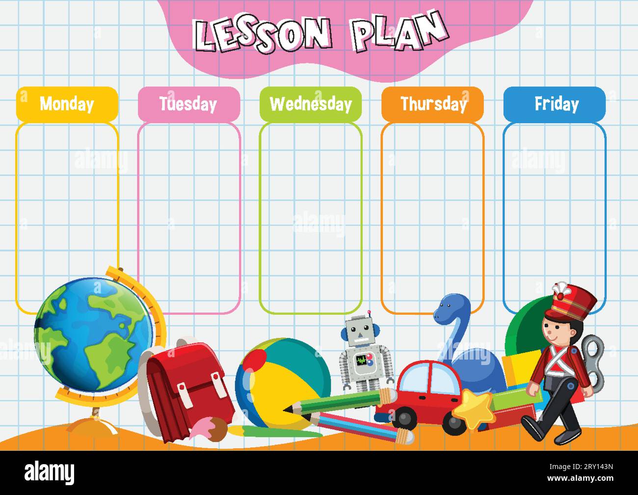 A vector cartoon illustration of a weekly lesson plan template with ...