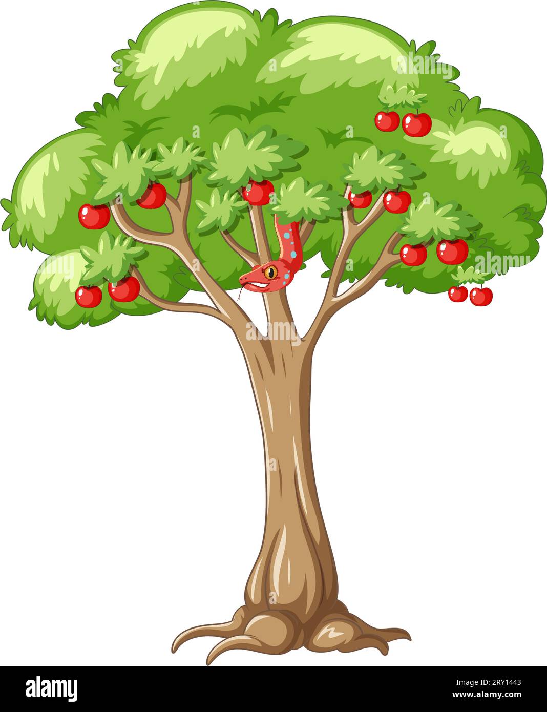 A vector cartoon illustration of an apple tree with a snake Stock ...