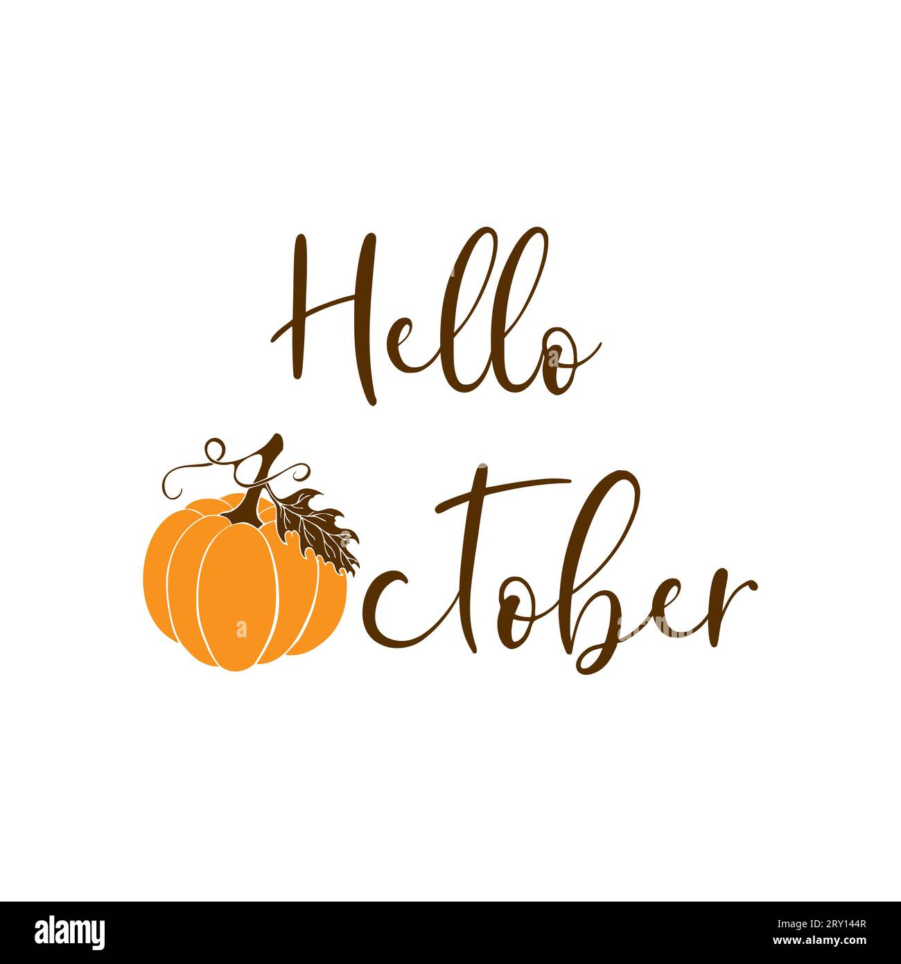 Hello october lettering with hand drawn pumpkin, isolated, white ...