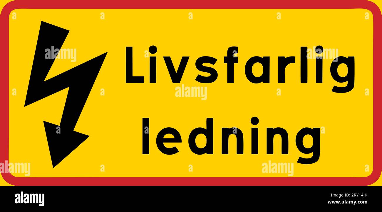 High voltage cable, Additional panels, Road signs in Sweden Stock ...