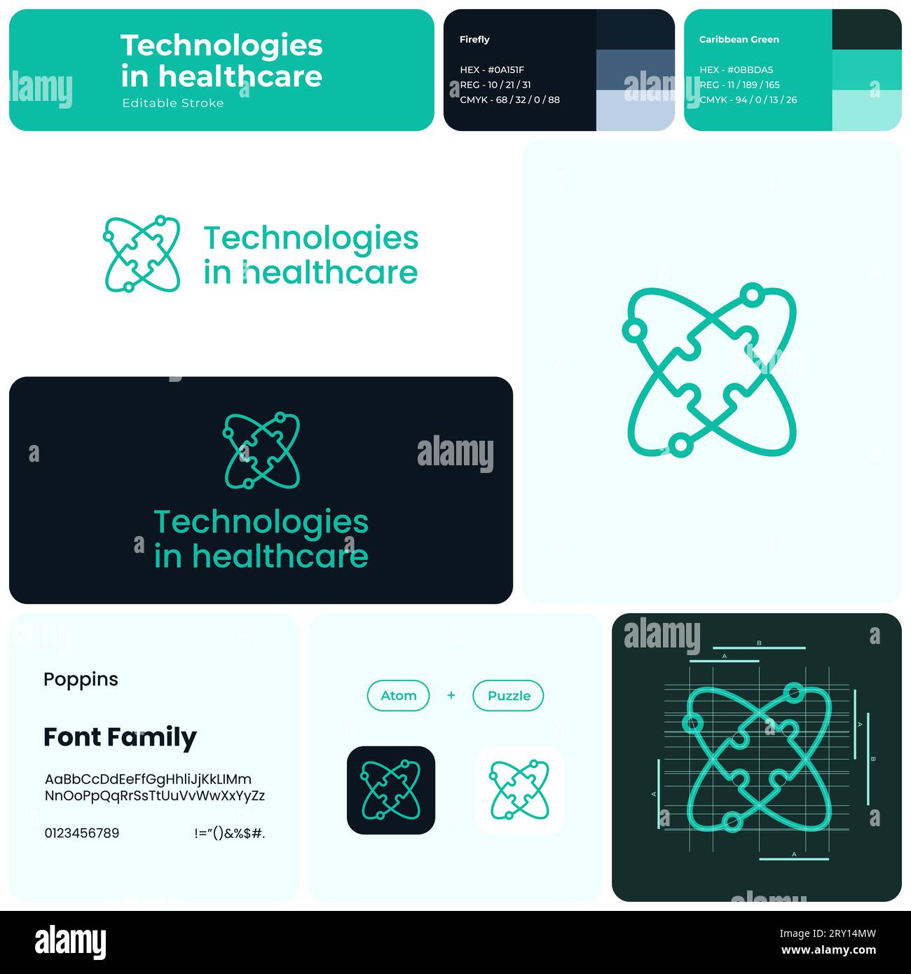 Technologies in healthcare branding template with thin logo Stock ...