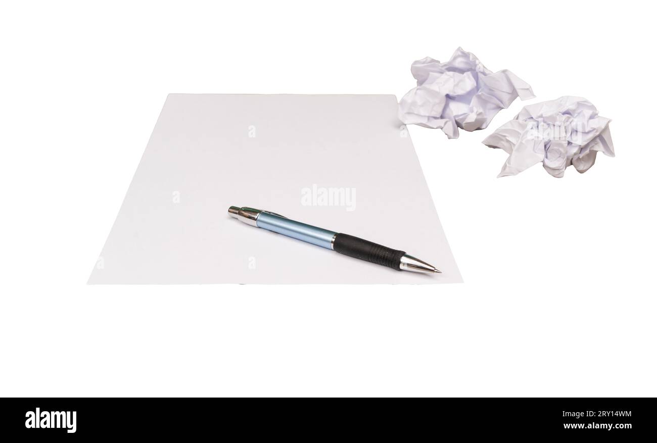 a sheet of white paper with a ball of crumpled paper Stock Photo - Alamy