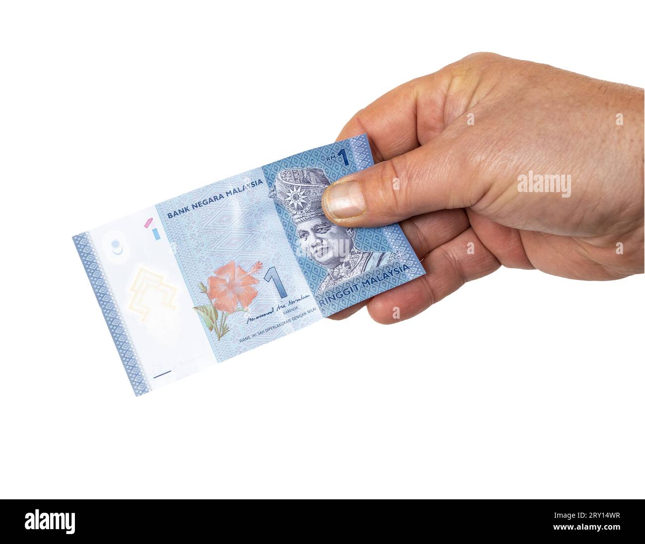 One Malaysian Ringgit banknote on a white surface Stock Photo - Alamy