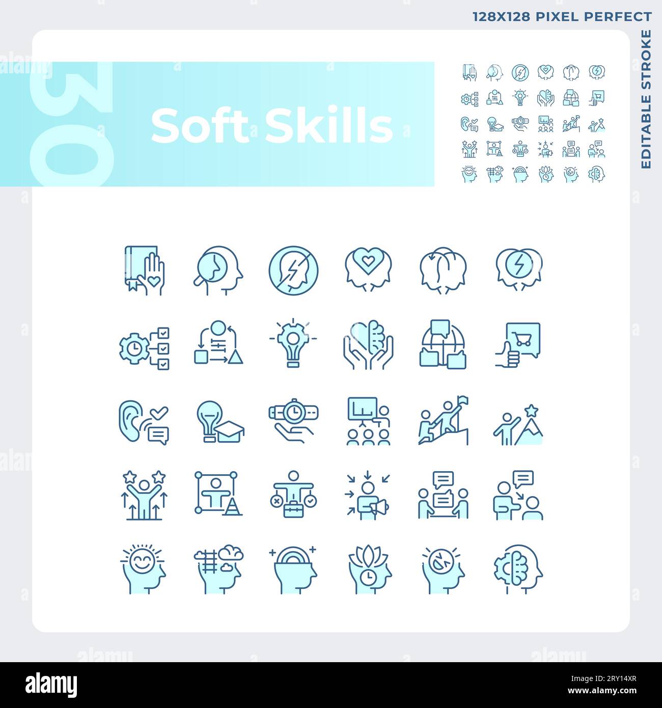Customizable pixel perfect blue soft skills icons set Stock Vector ...