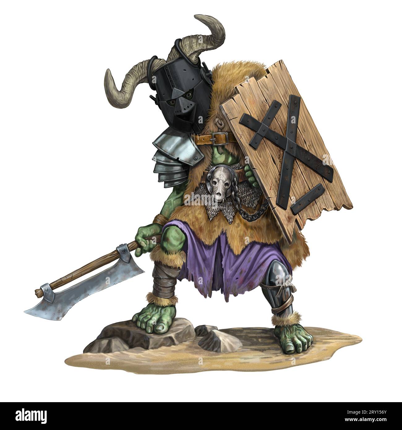 Fantasy creature - orc. Fantasy illustration. Goblin with sword drawing ... Fantasy creature - orc. Fantasy illustration. Goblin with sword drawing ...