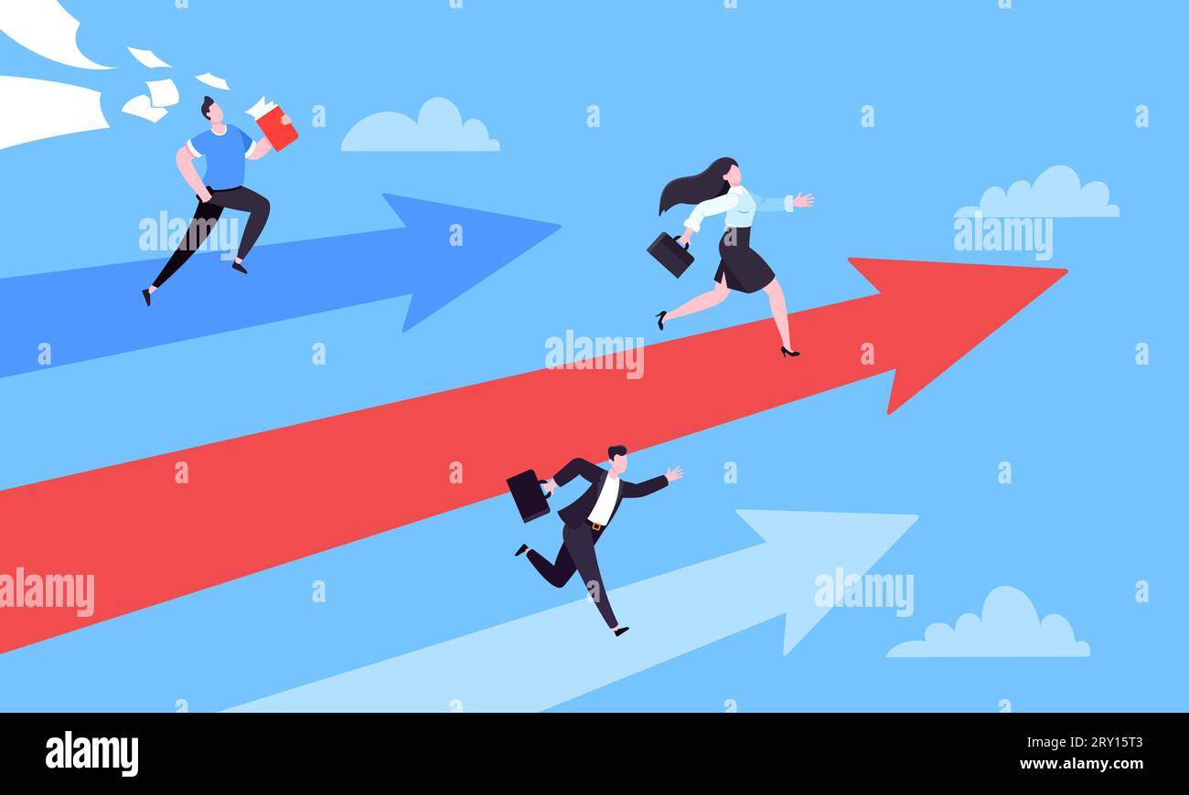 Business career competition with man and woman business persons running ...