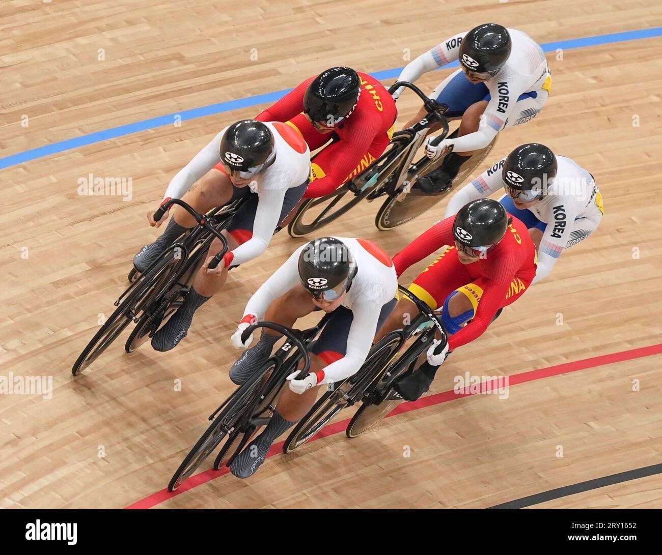 Hangzhou, China, Sept. 28, 2023. Japanese track cyclist Mina Sato (from ...