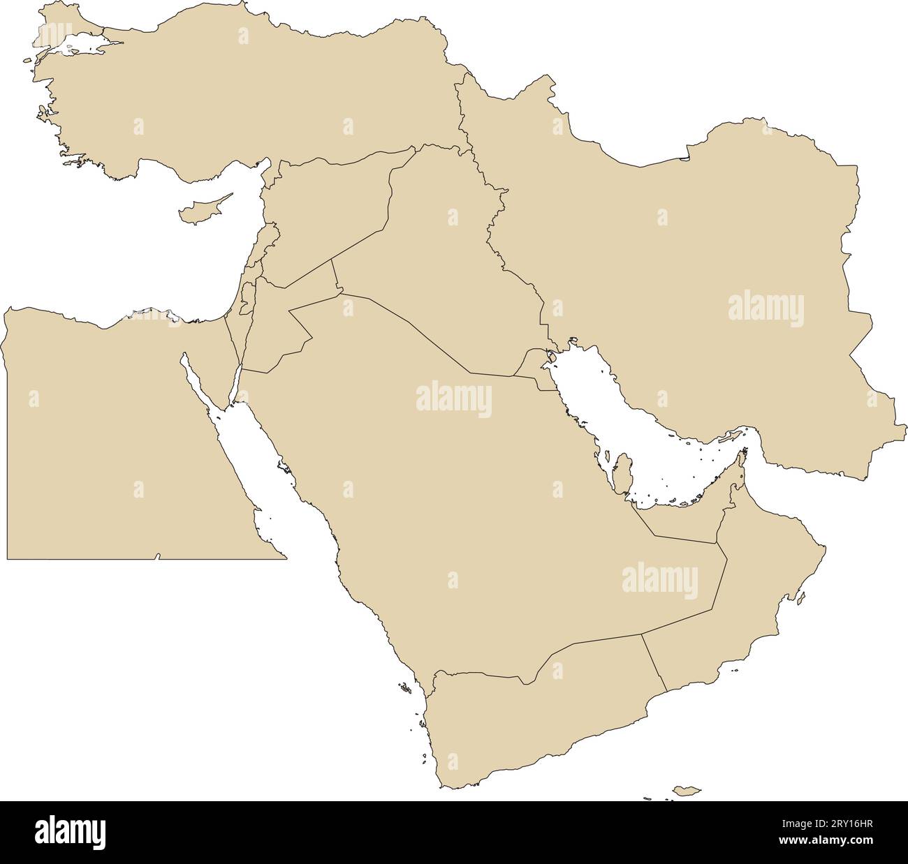 BEIGE CMYK color map of MIDDLE EAST (with country borders Stock Vector ...
