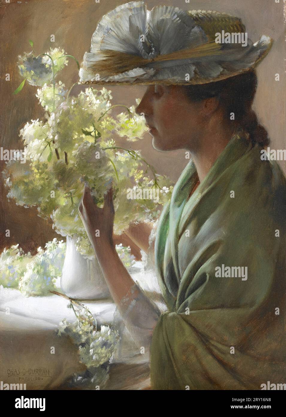 Charles Courtney Curran - Lady with a Bouquet Stock Photo - Alamy
