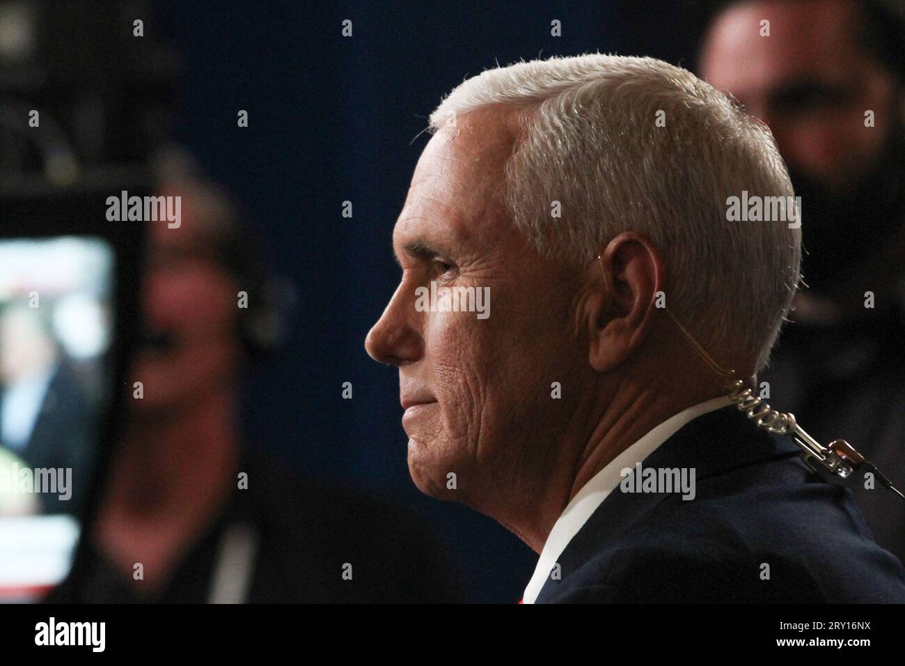 Former Vice President Mike Pence in the spin room at the Ronald Reagan ...