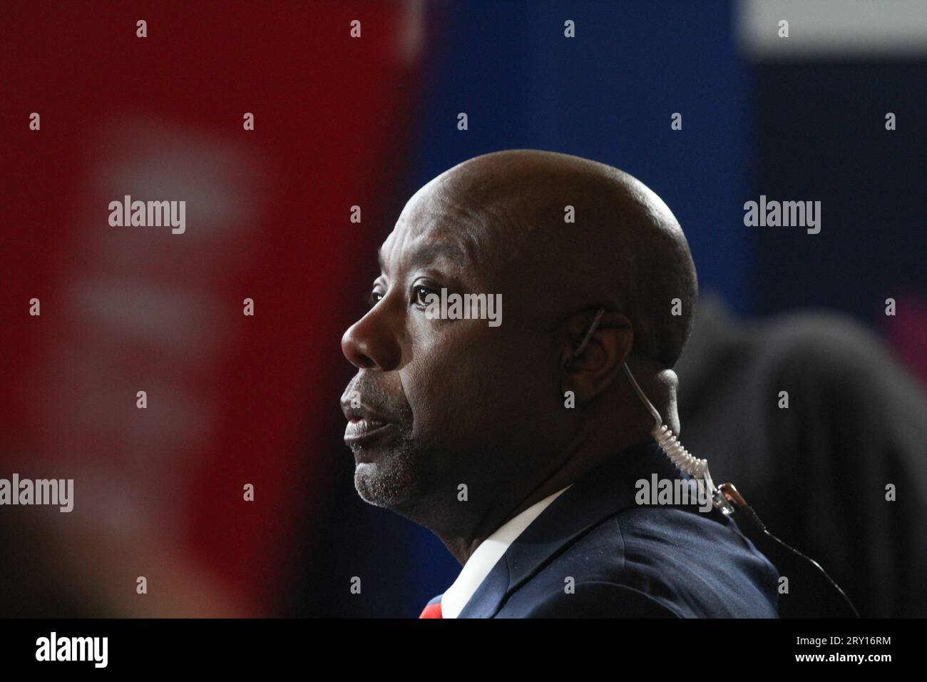 Sen. Tim Scott of South Carolina in the spin room at the Ronald Reagan ...