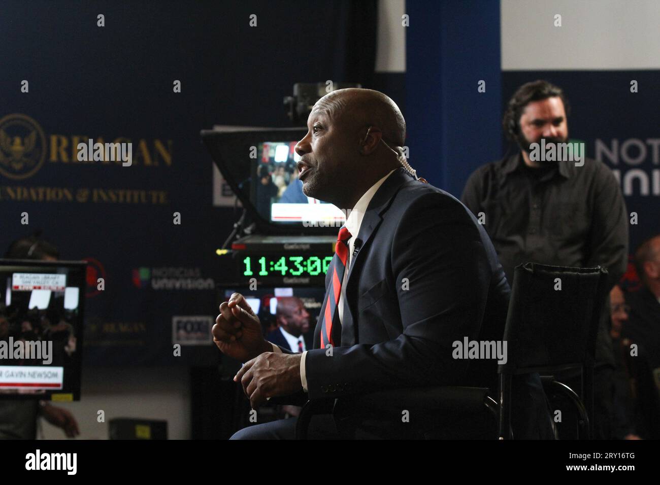 Sen. Tim Scott of South Carolina in the spin room at the Ronald Reagan ...