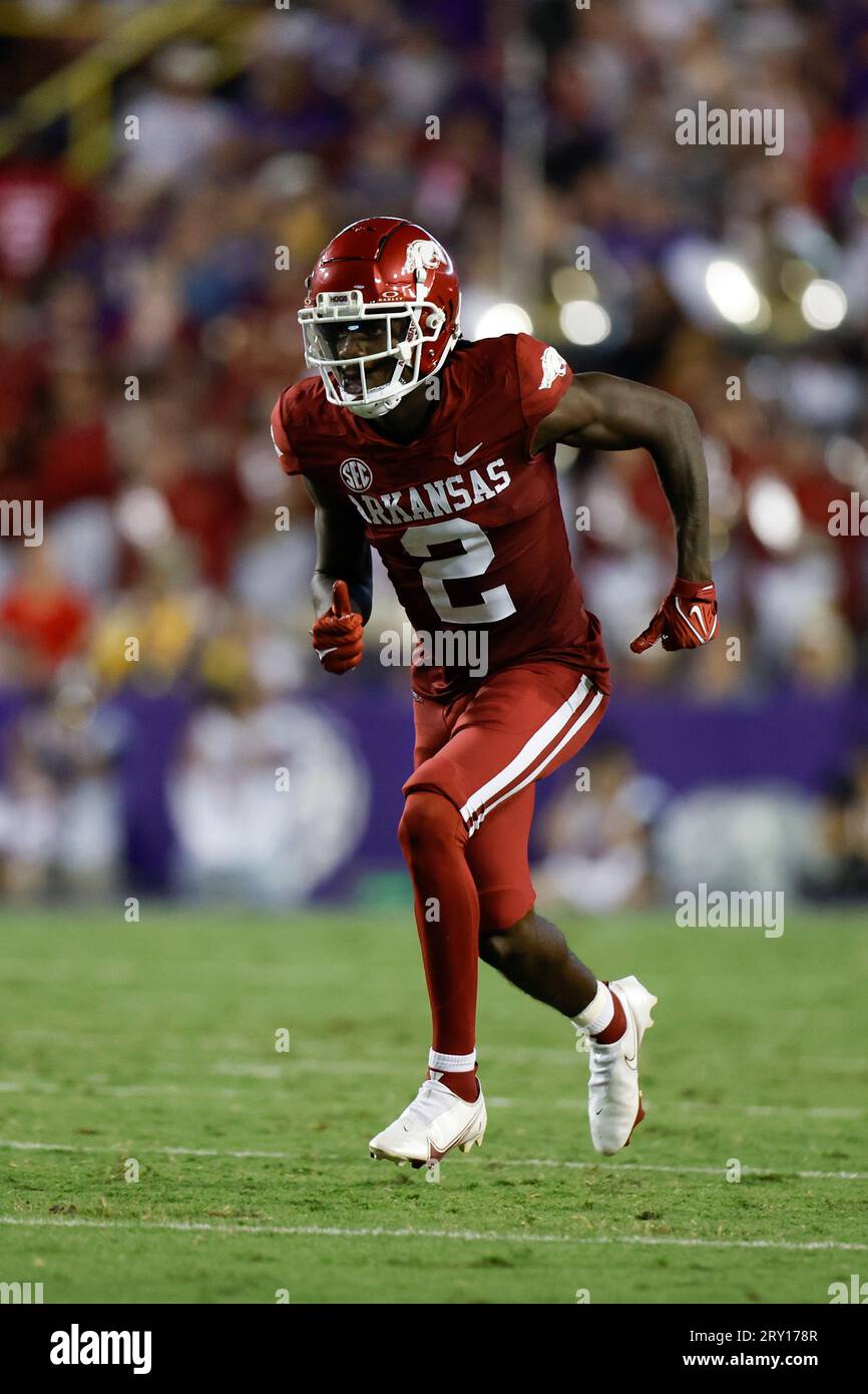 Arkansas wide receiver Andrew Armstrong (2) runs a pass route during an ...