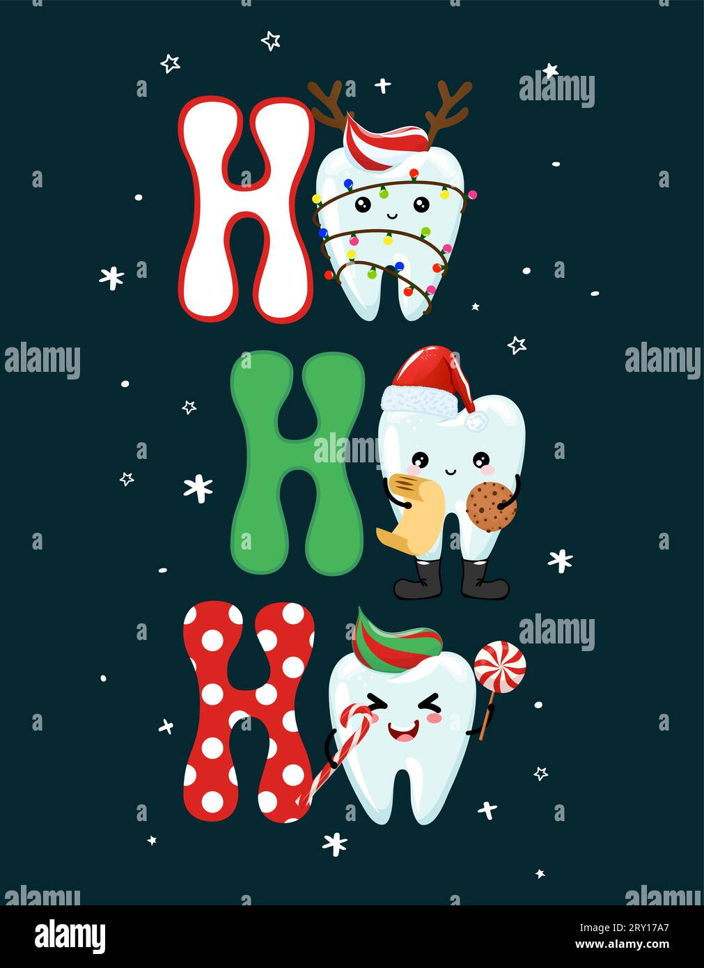 Merry Christmas - Tooth team characters in kawaii style. Hand drawn ...