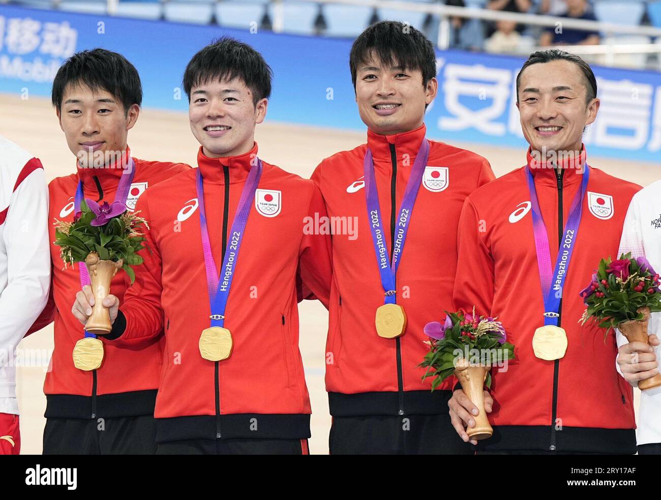 Hangzhou, China, Sept. 28, 2023. Japanese track cyclists -- (from L ...