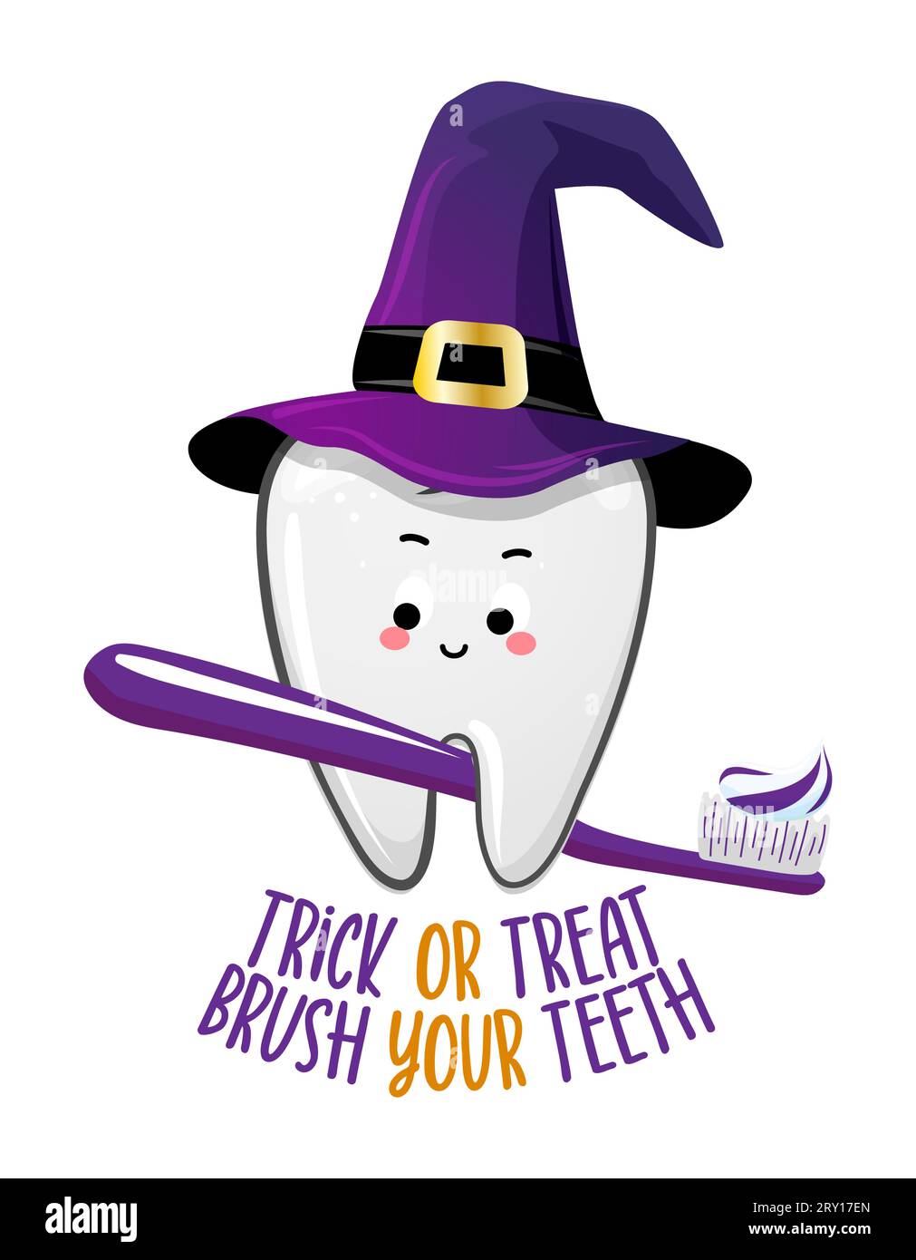 Trick or treat, brush your teeth - Tooth in witch costume with broom ...