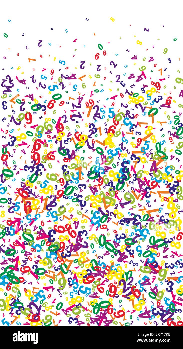 School math notebook cover. Colorful childish numbers floating in the air. Back to school ...