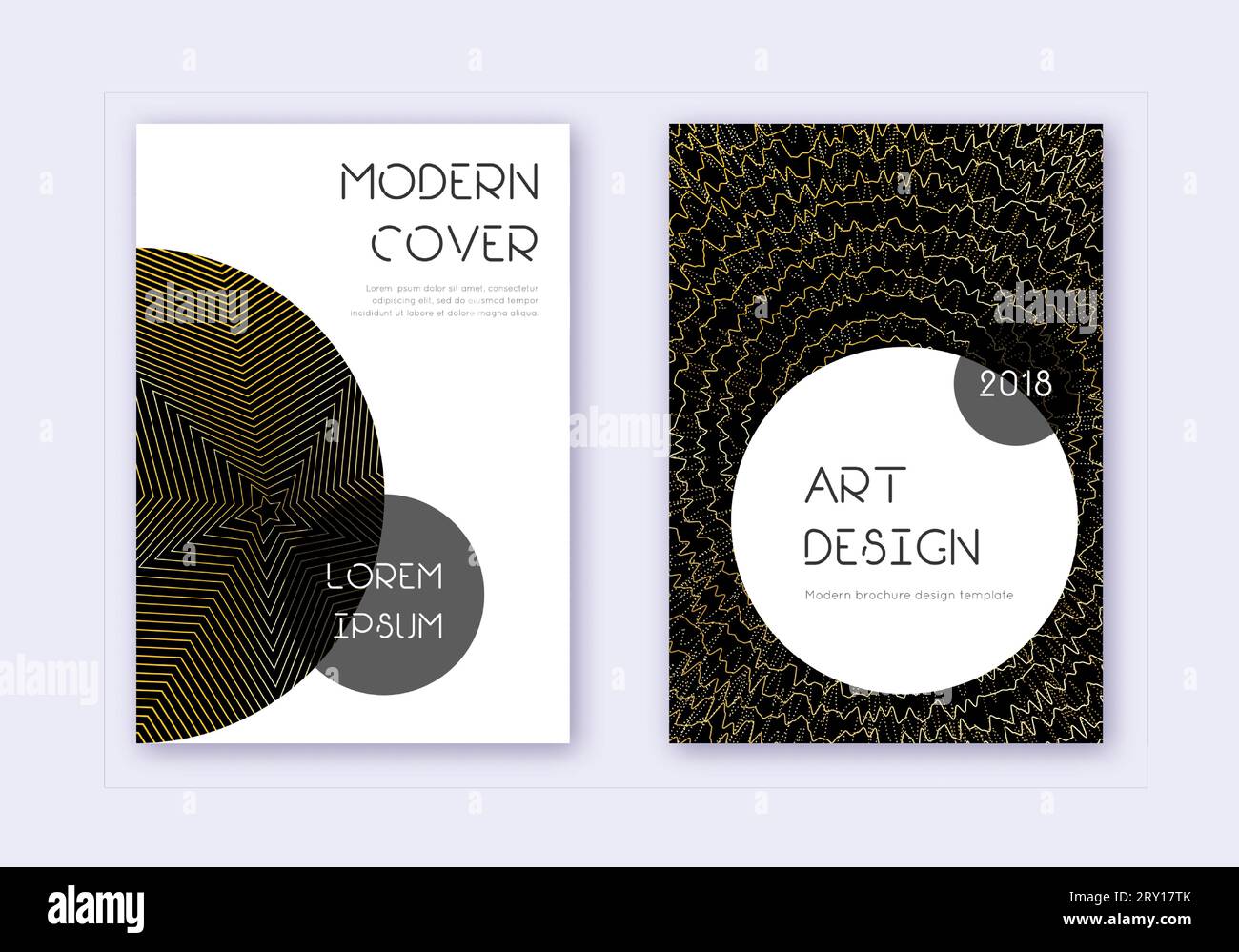 Trendy cover design template set. Gold abstract lines on black ...