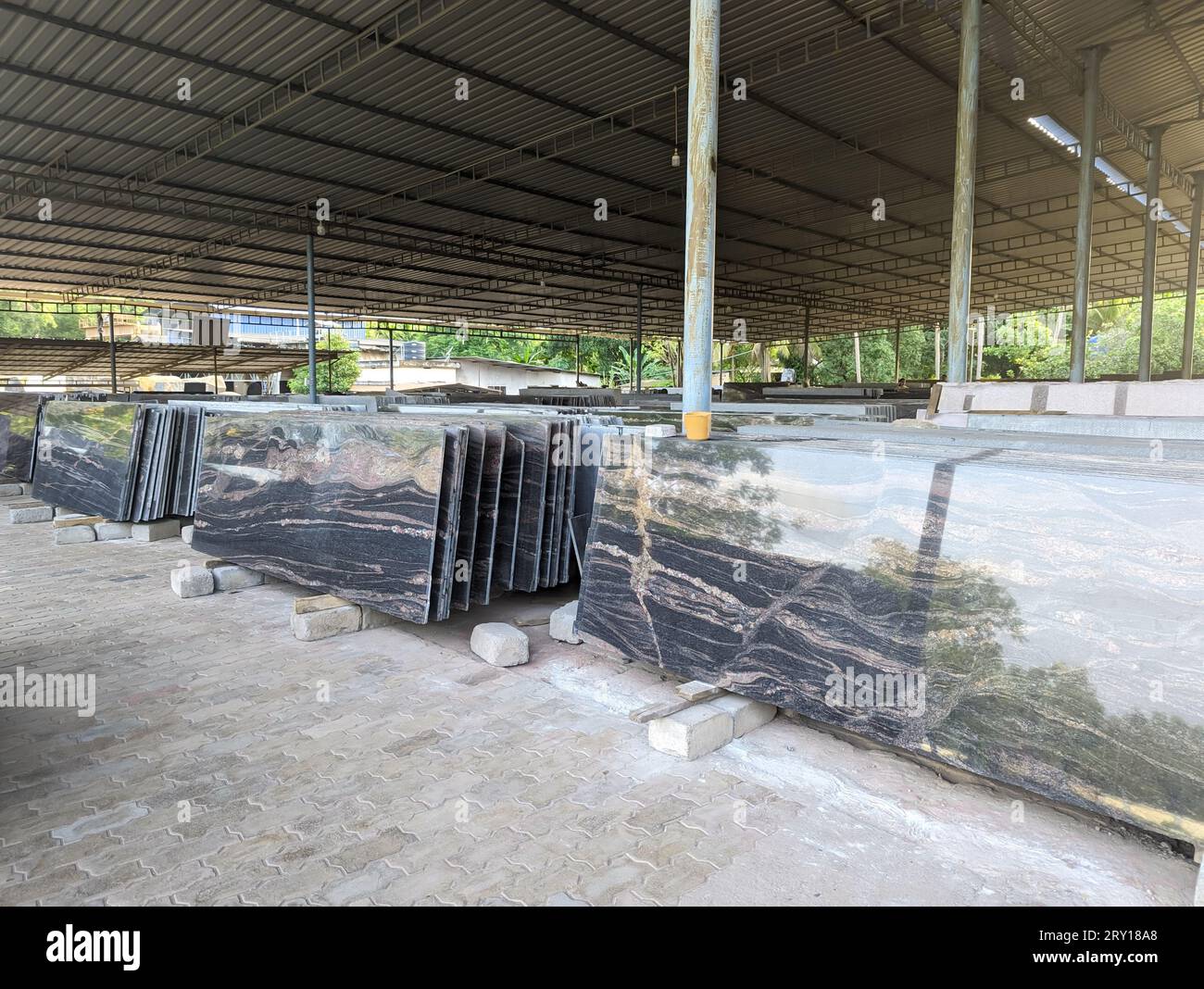 granite stone slabs of himalayan blue pattern for flooring arranged in ...
