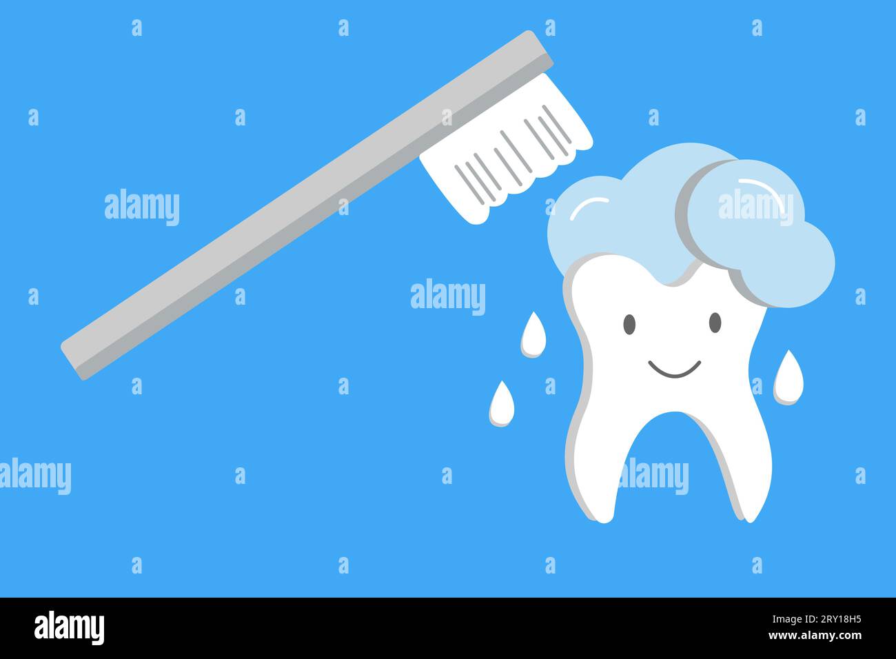 Flat cartoon cute tooth with toothbrush. Dental care. Oral hygiene ...