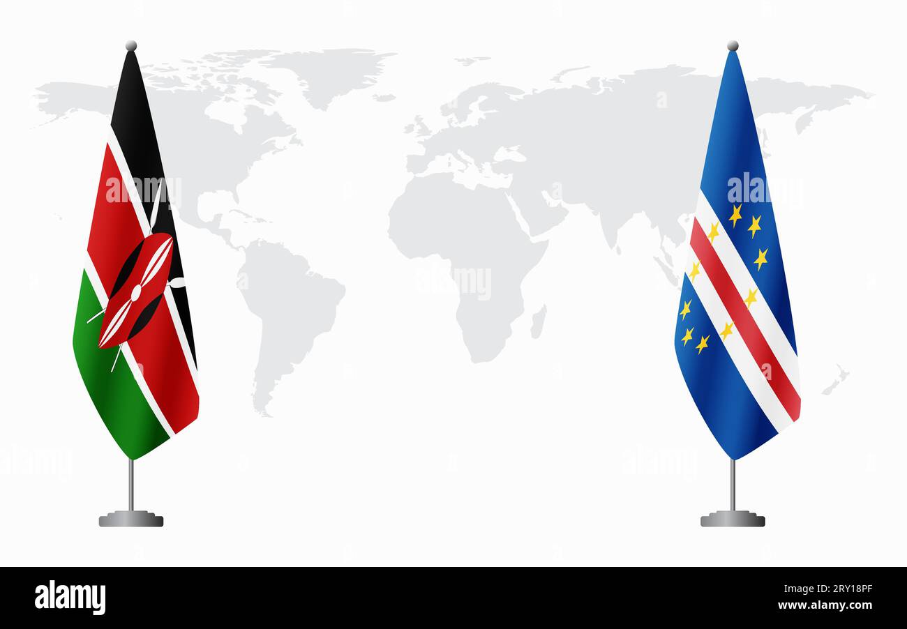 Kenya and Cape Verde flags for official meeting against background of ...