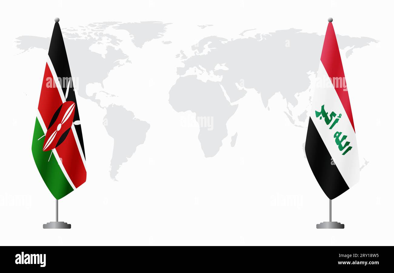 Kenya and Iraq flags for official meeting against background of world ...