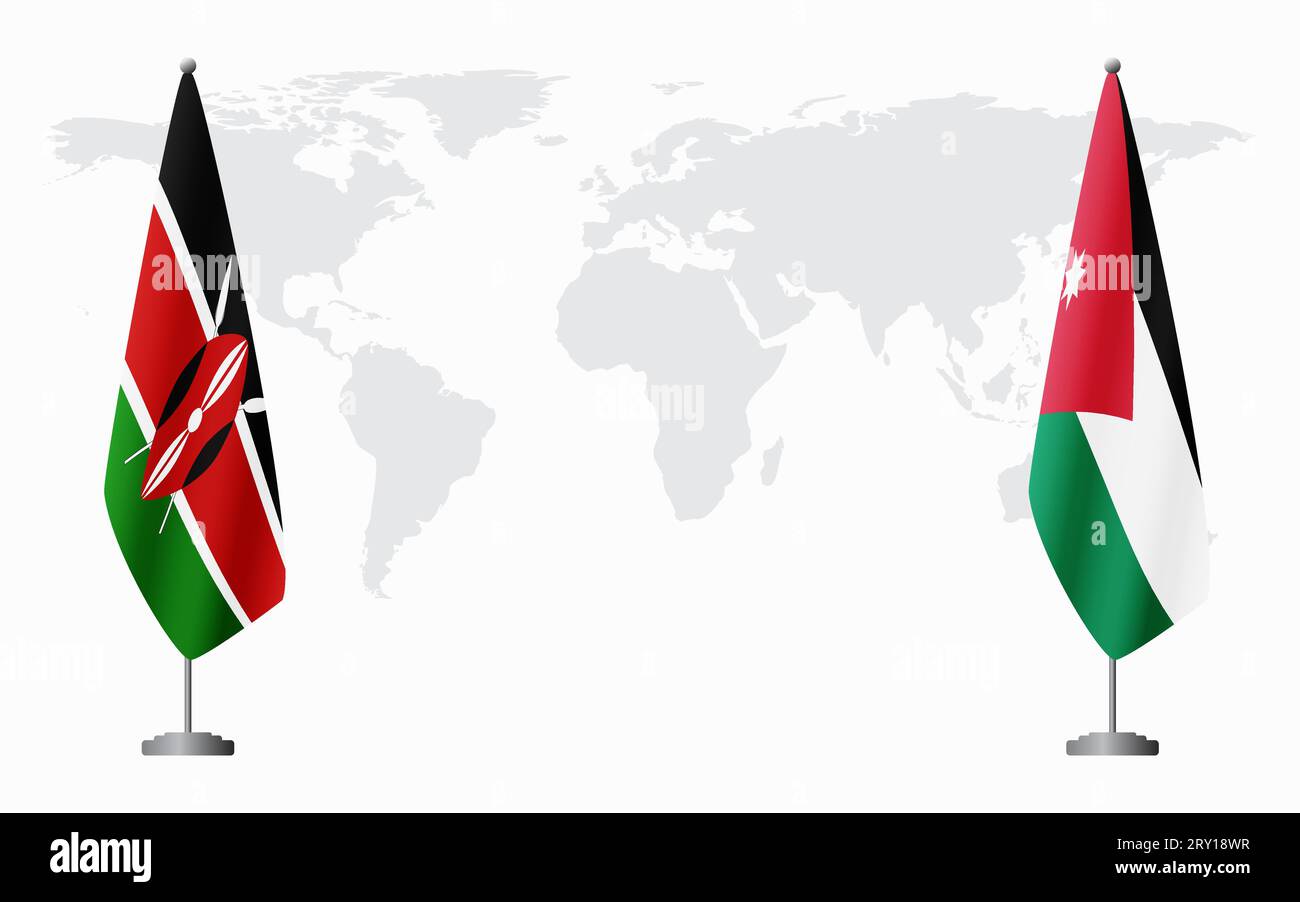 Kenya and Jordan flags for official meeting against background of world ...
