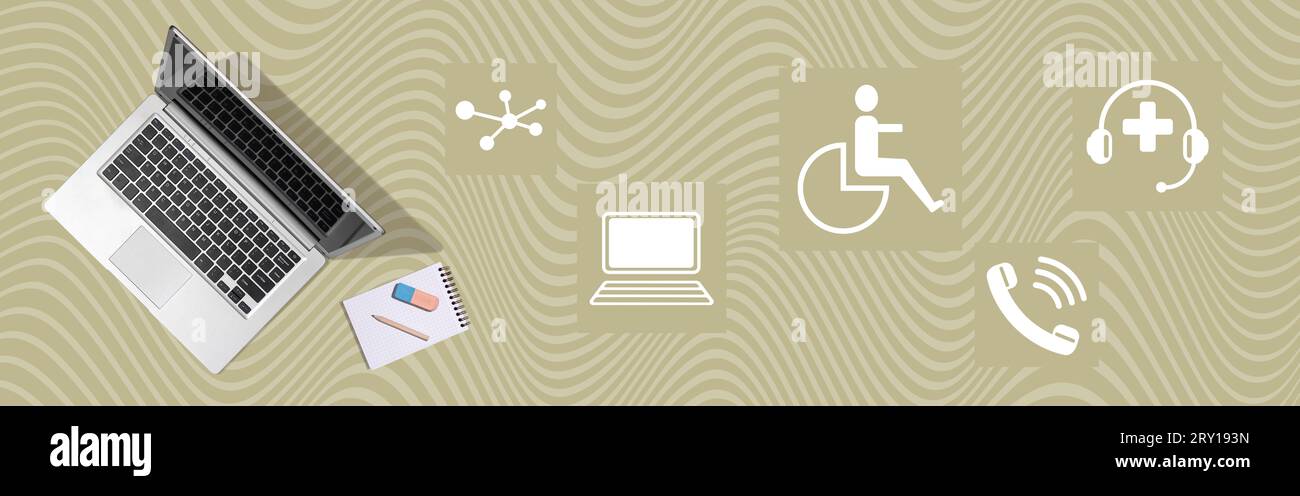 Top view of laptop with symbol of disability concept Stock Photo - Alamy