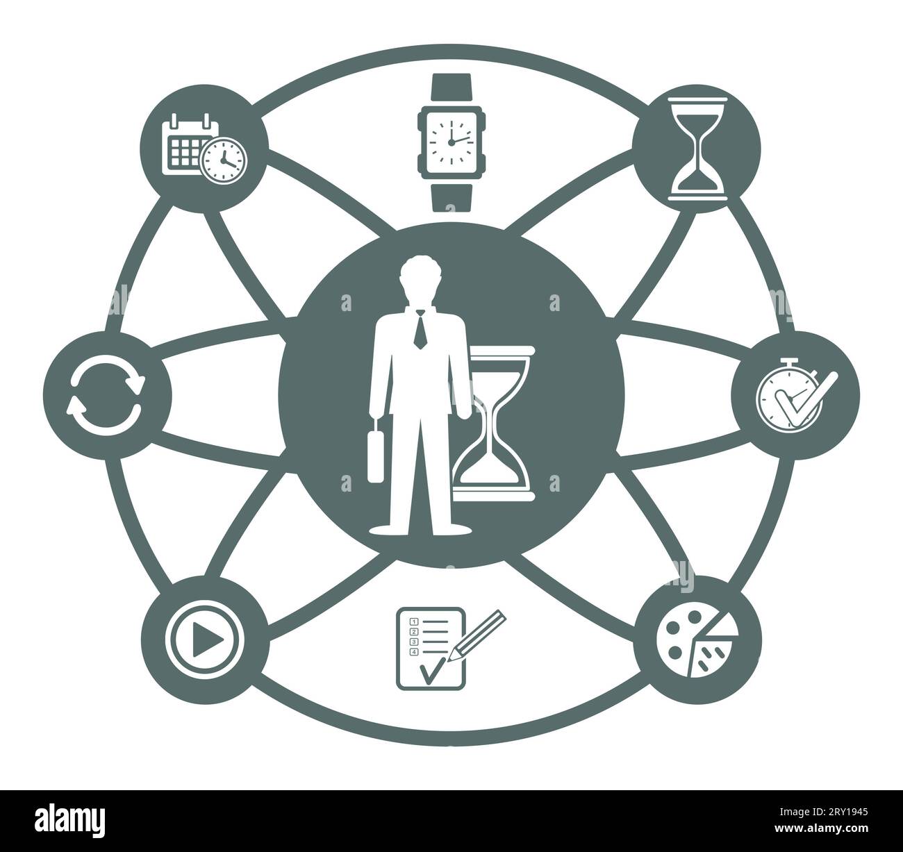 Concept of time management with connected icons Stock Photo - Alamy