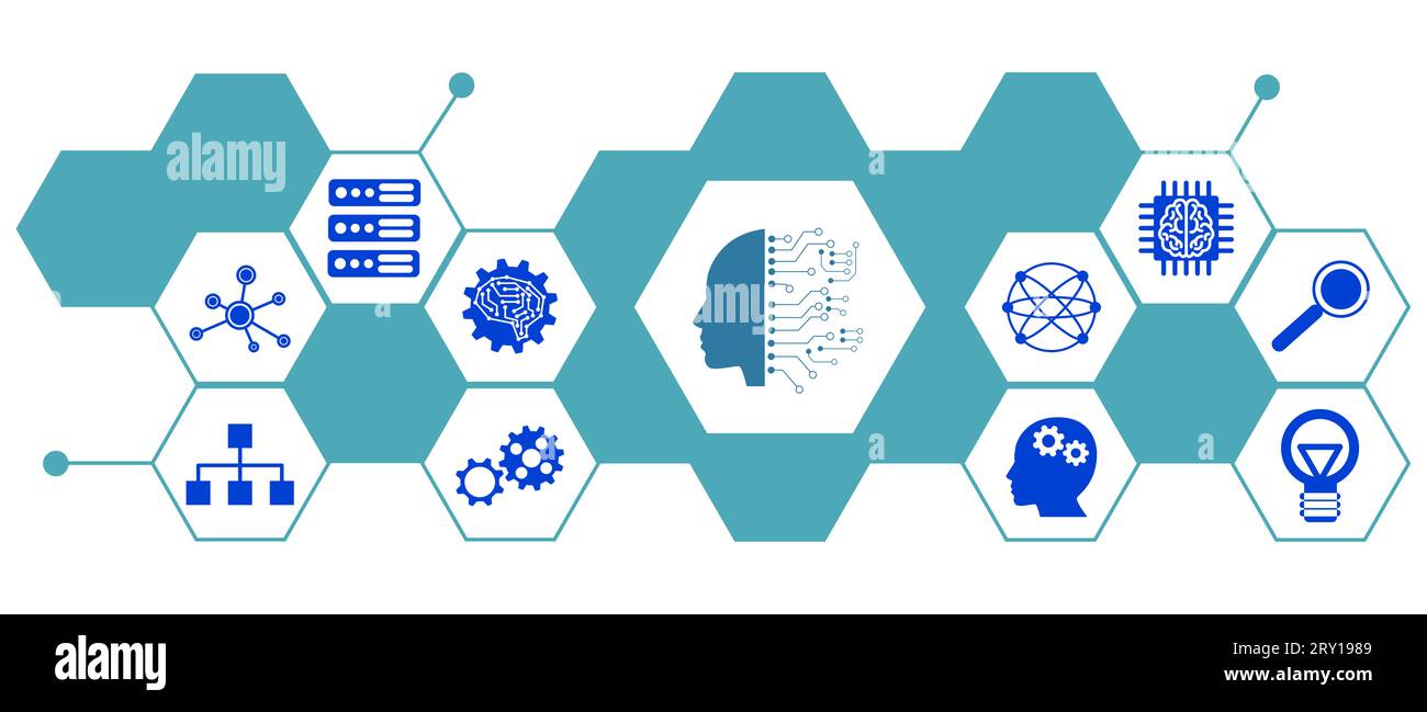 Concept of machine learning with connected icons Stock Photo - Alamy