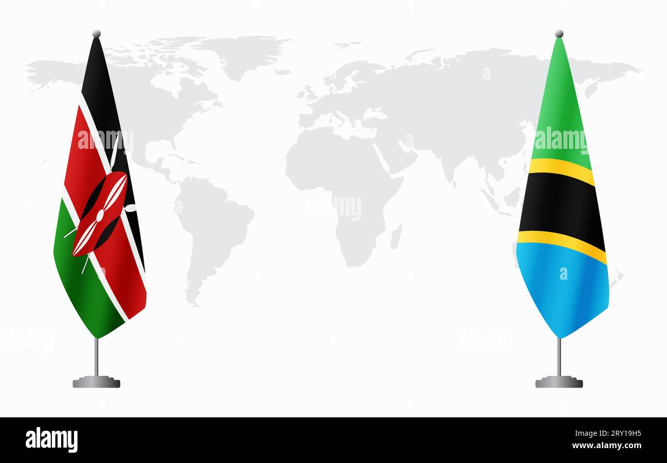 Kenya and Tanzania flags for official meeting against background of ...