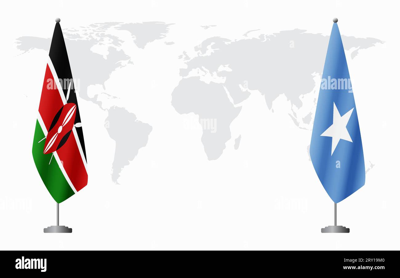 Kenya and Somalia flags for official meeting against background of ...