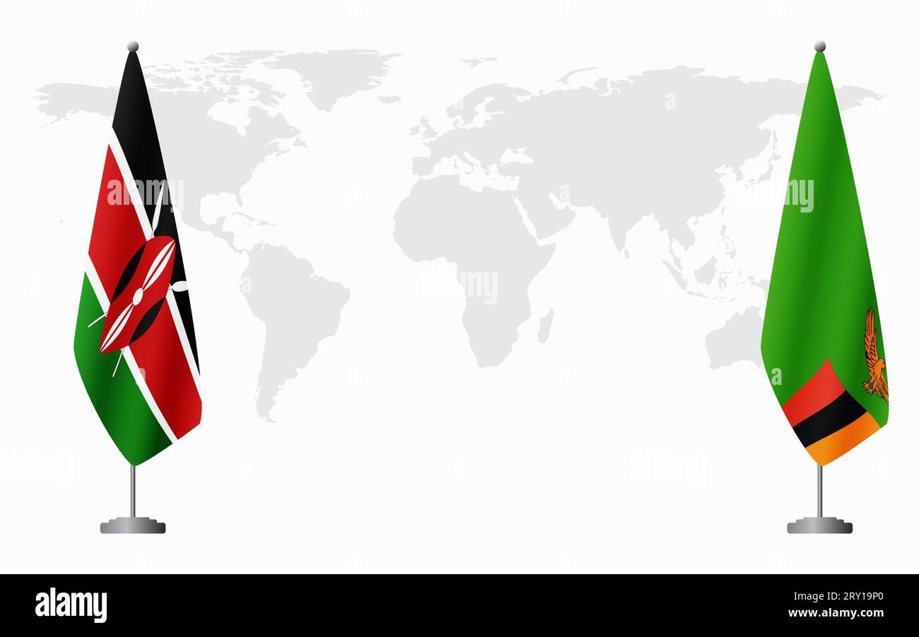 Kenya and Zambia flags for official meeting against background of world map Stock Vector Image ...