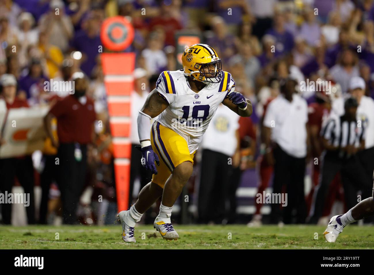 LSU defensive tackle Mekhi Wingo (18) looks to defend during an NCAA ...