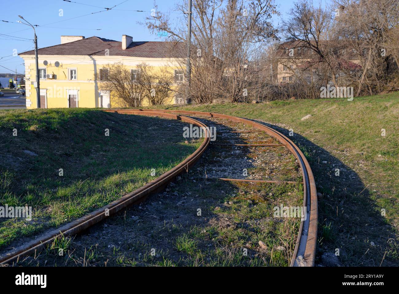Old rusty tram rails hi-res stock photography and images - Alamy