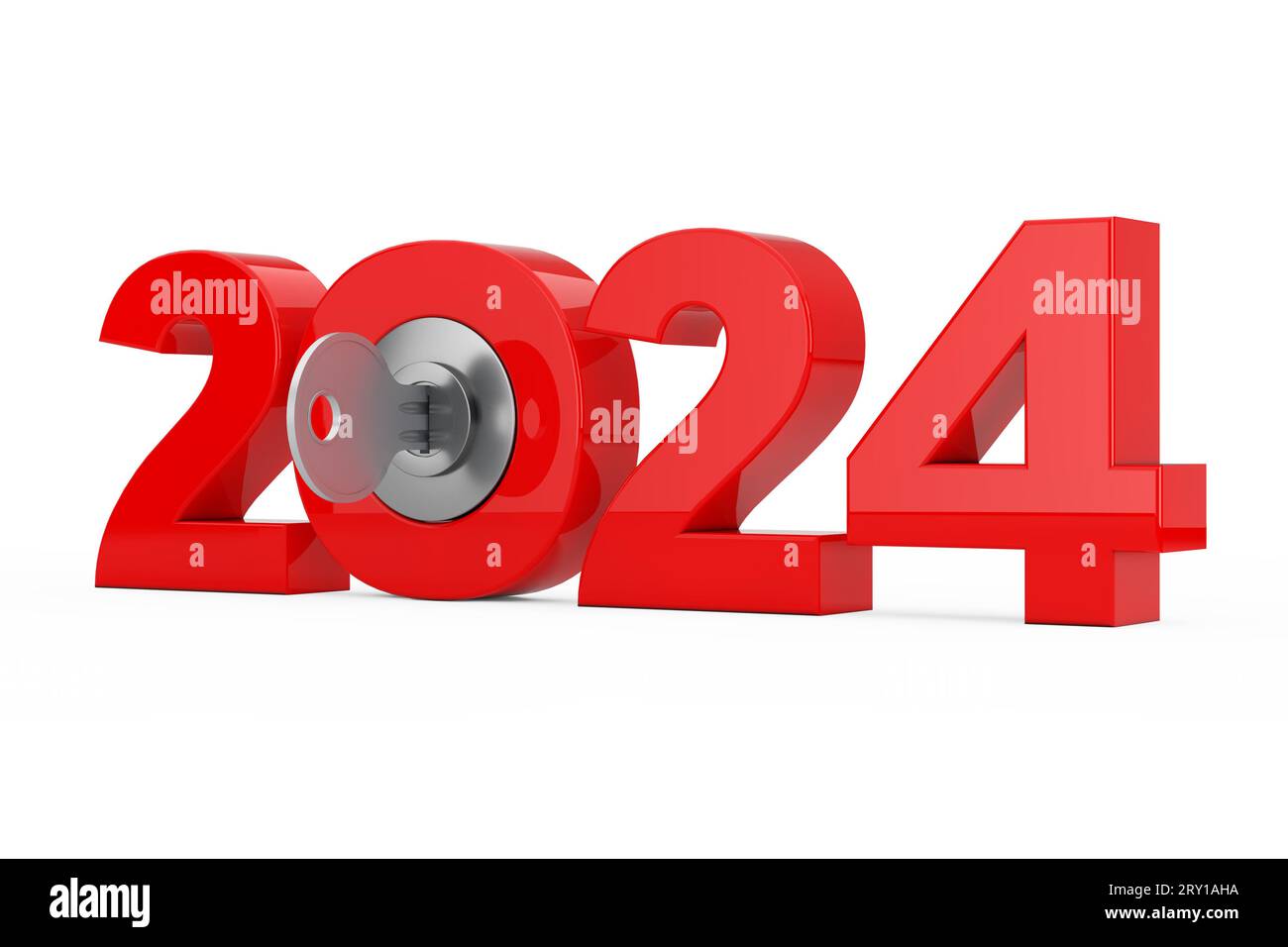 New 2024 Year Sign with Key on a white background. 3d Rendering Stock ...