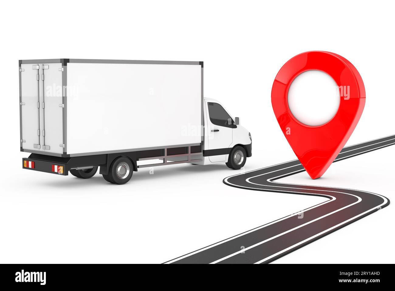 Cargo Van Minibus with Map Pointer Pin and Winding Asphalt Road on a ...