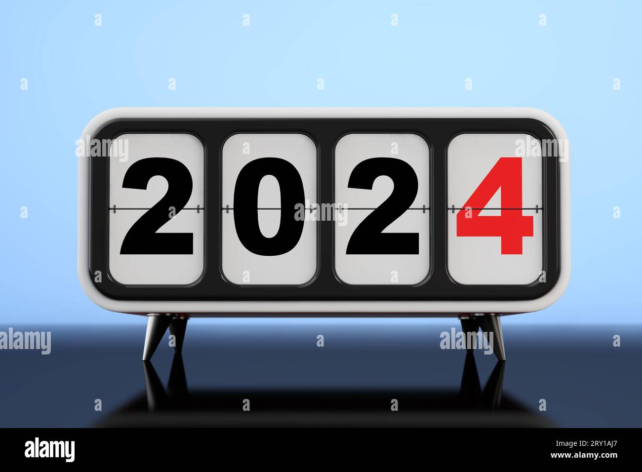Retro Flip Clock with 2024 New Year Sign on a blue background. 3d Rendering Stock Photo - Alamy