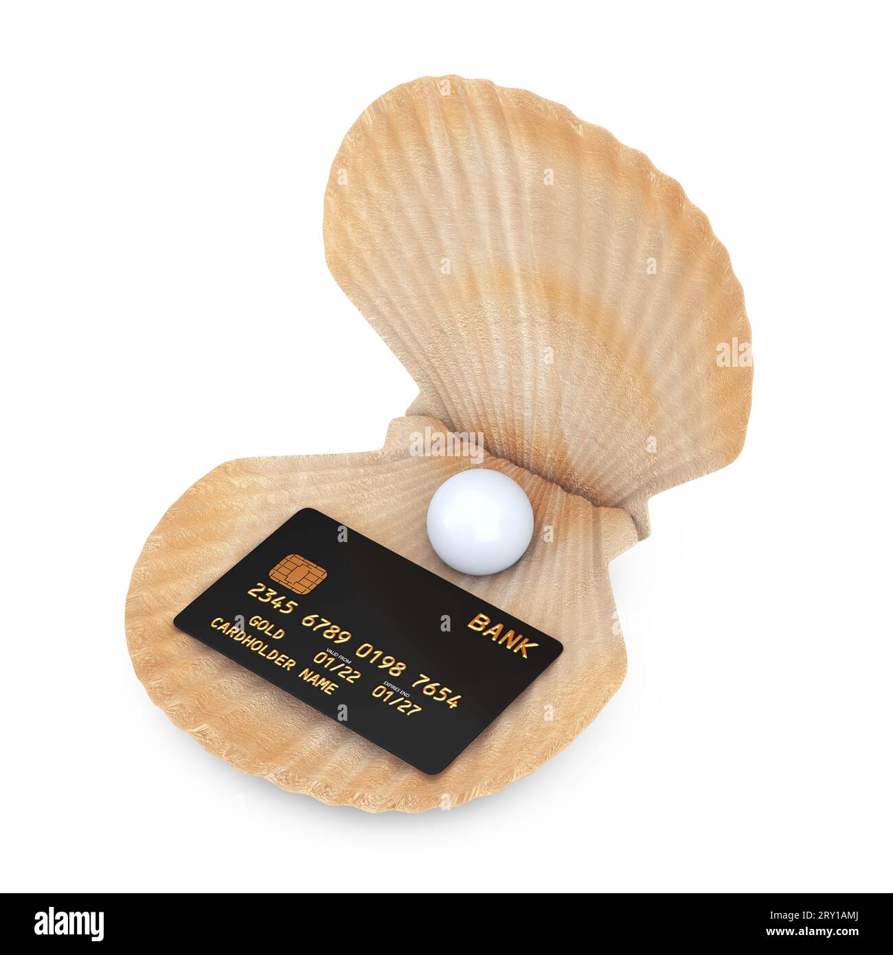 Black Plastic Golden Credit Card with Chip in Beauty Scallop Sea or ...