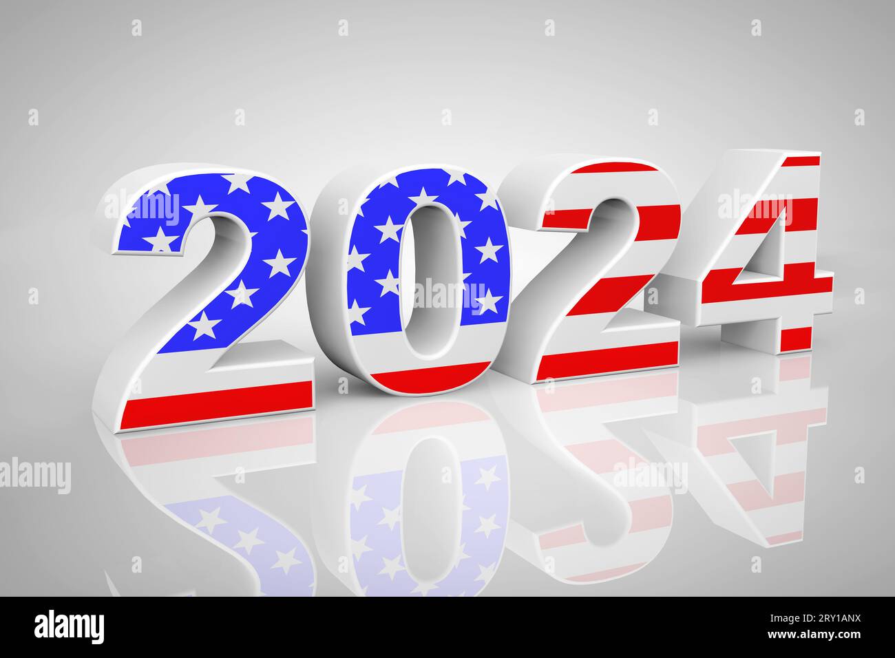 New Year 2024 Sign as USA Flag on a grey background. 3d Rendering Stock ...
